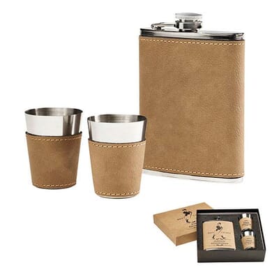 Leatheretted Flask Set - Promotional Giveaway | Crestline