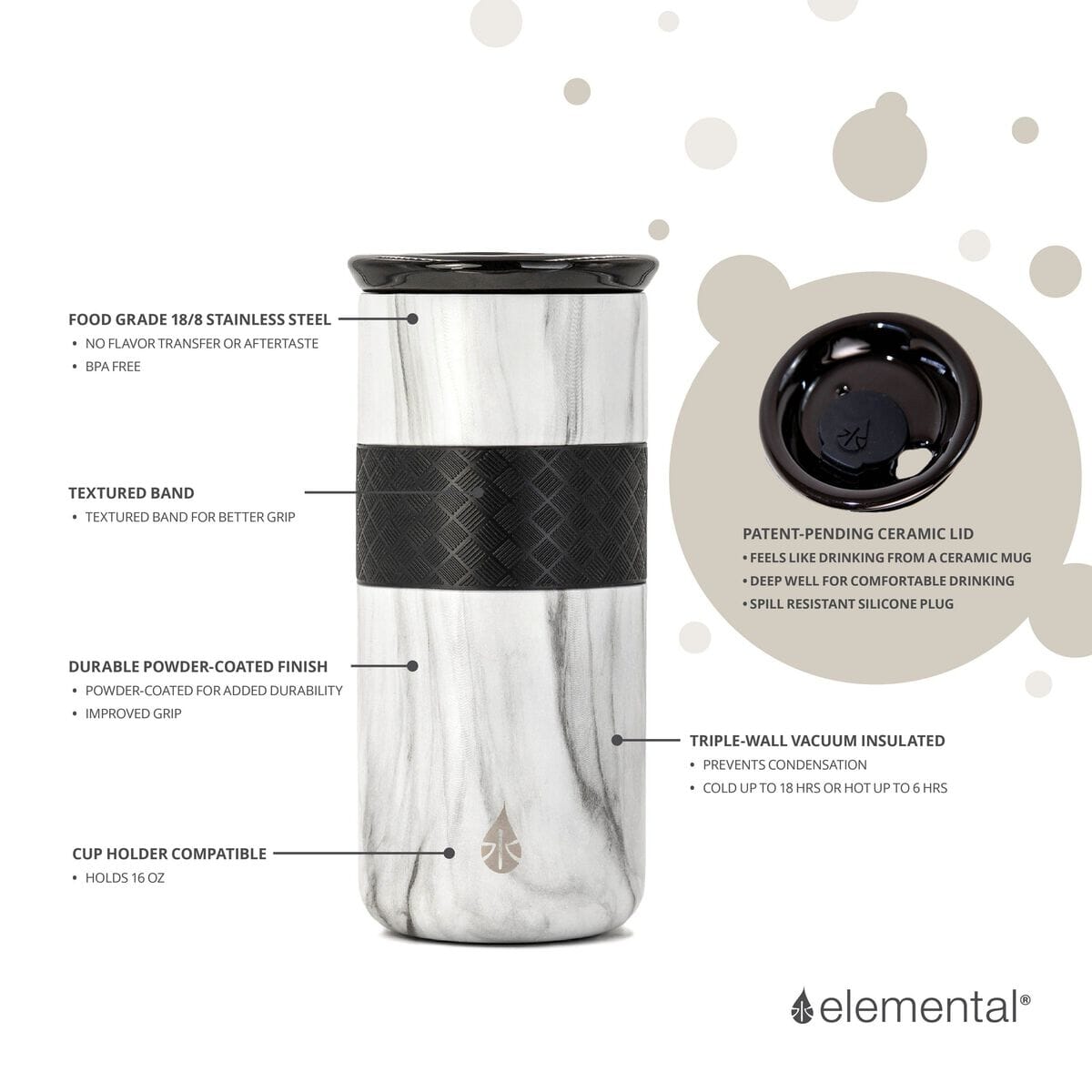 16 oz Elemental® Artisan Tumbler w/Ceramic Lid- Stainless Steel ...