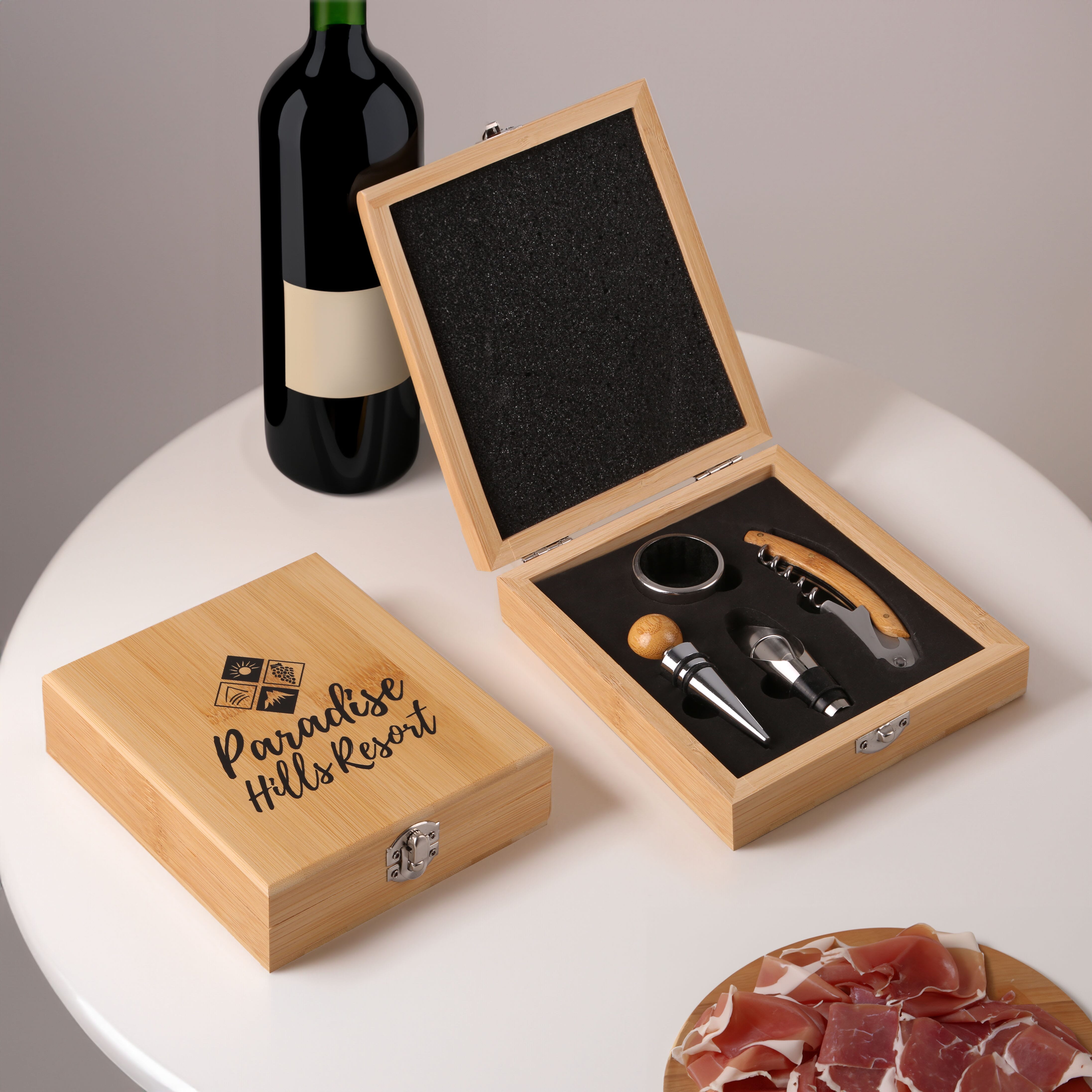 4 Piece Bamboo Wine Tool Set - Promotional Giveaway | Crestline