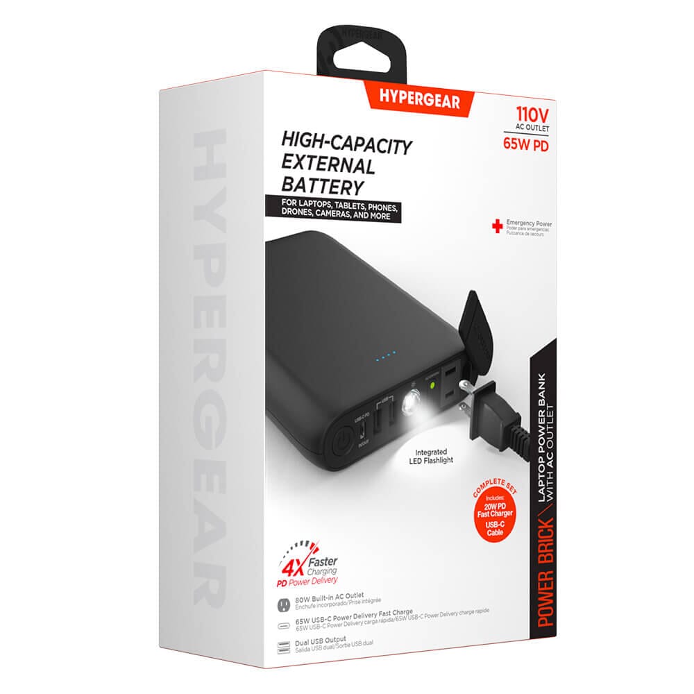 Hypergear 24,000mAh Power Brick Laptop Power Bank with 65W USB-C PD and ...