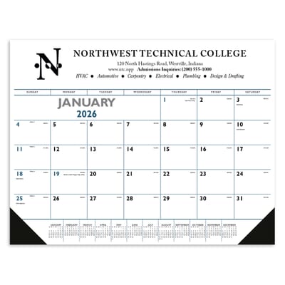 2026 Triumph® Calendars Blue & Black Desk Pad with Vinyl Corners ...
